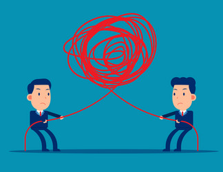 Pulling at tangled rope in opposite directions Vector Image