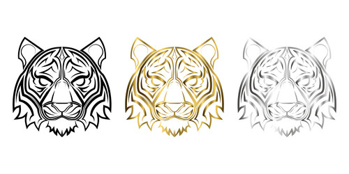 Three color black gold and silver line art Vector Image