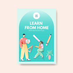 Poster template with online learning concept Vector Image