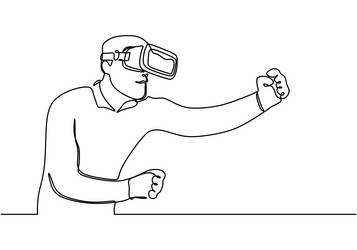 Continuous line drawing of playing mobile game Vector Image