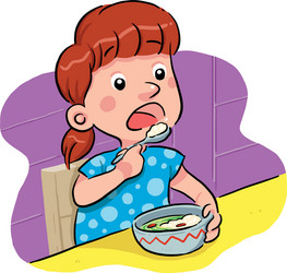 Hand-drawn of elf eating porridge Royalty Free Vector Image