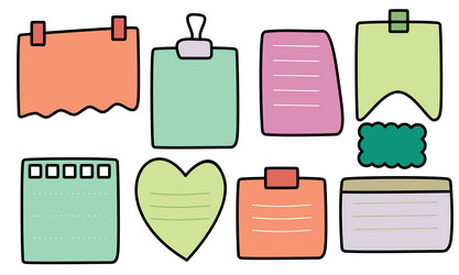 Hand drawn note paper doodle set sticky notes Vector Image