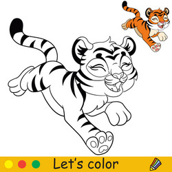 Cute jumping tiger coloring with colorful template