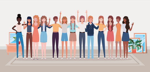 Young and beautiful interracial girls group Vector Image