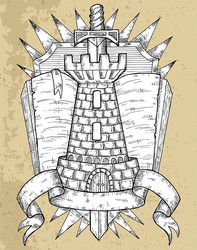Black and white coat of arms with tower Royalty Free Vector