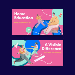 Twitter template with online learning concept Vector Image