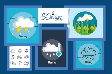 Five designs weather forecast Royalty Free Vector Image