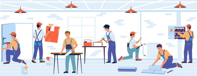 Home repair cartoon worker making renovation Vector Image