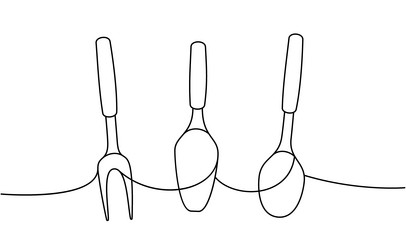 Kitchen utensils one line continuous drawing Vector Image