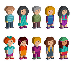 Pixel art style cartoon faces set Royalty Free Vector Image