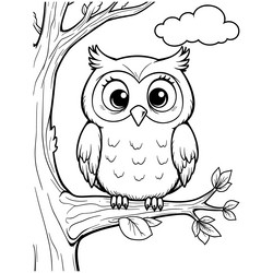 Cute owl sitting on tree branch coloring pages Vector Image