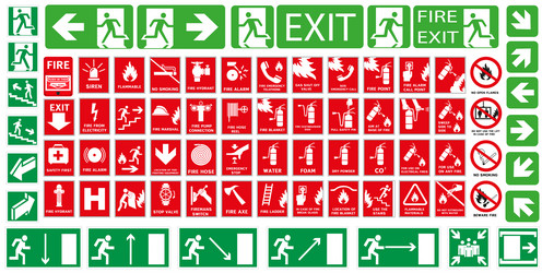 Fire safety signs meeting point emergency exit Vector Image