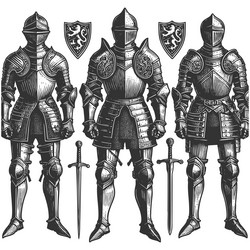 Medieval knight in full armor engraving Royalty Free Vector