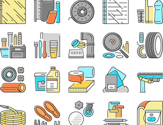 Polymer material industry goods icons set Vector Image