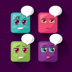 Square face anime emoji Royalty Free Vector Image