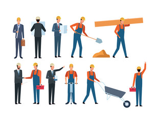 Construction set worker and architect Royalty Free Vector
