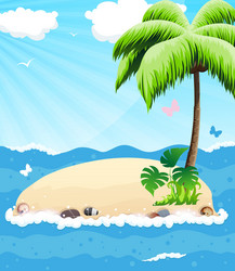 Ocean scene with island and beach Royalty Free Vector Image