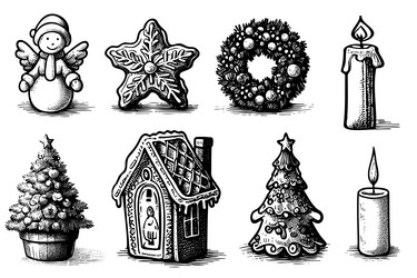 Christmas hand drawn decorations sketch Royalty Free Vector
