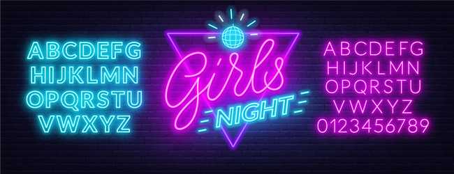 Girls night out neon lettering on brick wall Vector Image