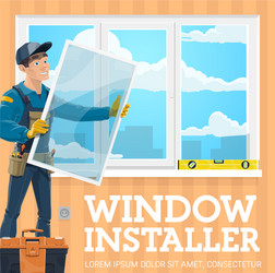 Construction floor and window installer workers Vector Image