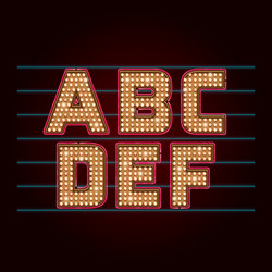 Retro light bulb font from m to r Royalty Free Vector Image