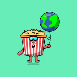 Cute cartoon popcorn floating with acorn balloon Vector Image
