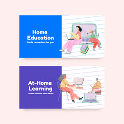 Twitter template with online learning concept Vector Image