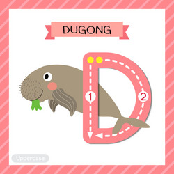 Letter d lowercase tracing happy dugong Royalty Free Vector