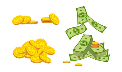 Money banknote and coin stack cash cartoon Vector Image