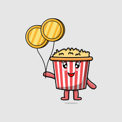 Cute cartoon popcorn floating with acorn balloon Vector Image