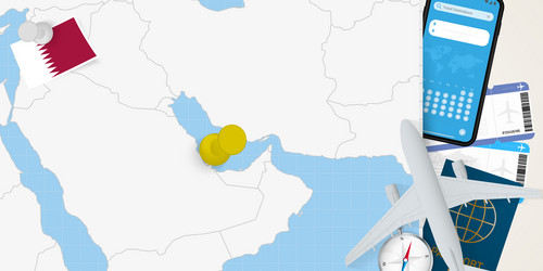 Qatar is depicted on a folded paper map Royalty Free Vector