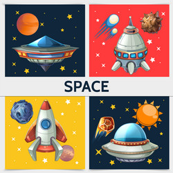 Comic space planets and spaceships Royalty Free Vector Image