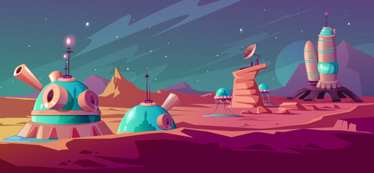 Space colony on mars planet cartoon landscape Vector Image