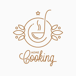 Home cooking logo round linear ladle on black Vector Image