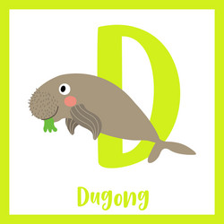 Letter d lowercase tracing happy dugong Royalty Free Vector