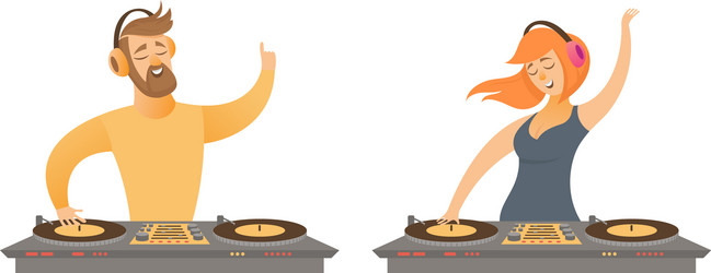 Dj characters at console female and male party Vector Image