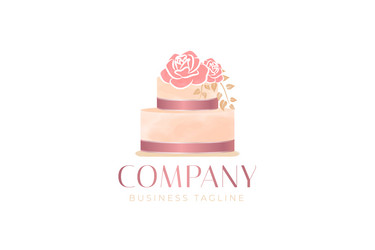Pink gold cake logo design Royalty Free Vector Image