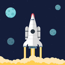 Spaceman flying in rocket to outer space Vector Image