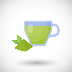Matcha tea powder with leaves flat icon Royalty Free Vector