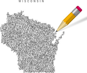 Wisconsin us state map pencil sketch Royalty Free Vector