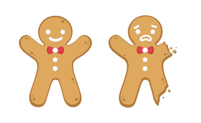 Sad gingerbread man and girl with bite icon Vector Image