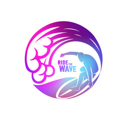 Surfing logo ride the wave surf rider Royalty Free Vector