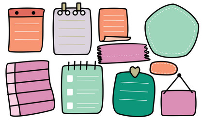 Hand drawn note paper doodle set sticky notes Vector Image