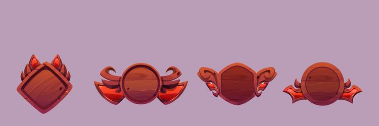 Game avatar frames level ui icons wooden shields Vector Image