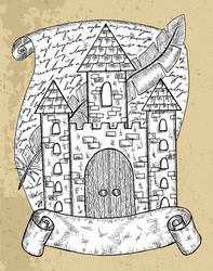 Black and white coat of arms with tower Royalty Free Vector