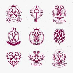 Vintage keys logos or emblems heraldic design Vector Image