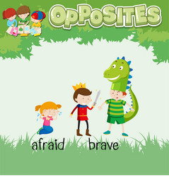 Opposite words for afraid and brave Royalty Free Vector