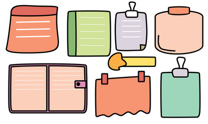 Hand drawn note paper doodle set sticky notes Vector Image
