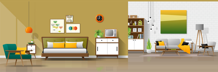 Interior background with living room and bedroom Vector Image
