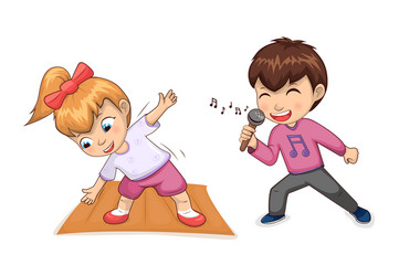 Cartoon kids with different hobbies Royalty Free Vector
